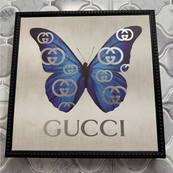 Gucci | Wall Decor | Gucci Blue And Black Butterfly Art Decor | Poshmark